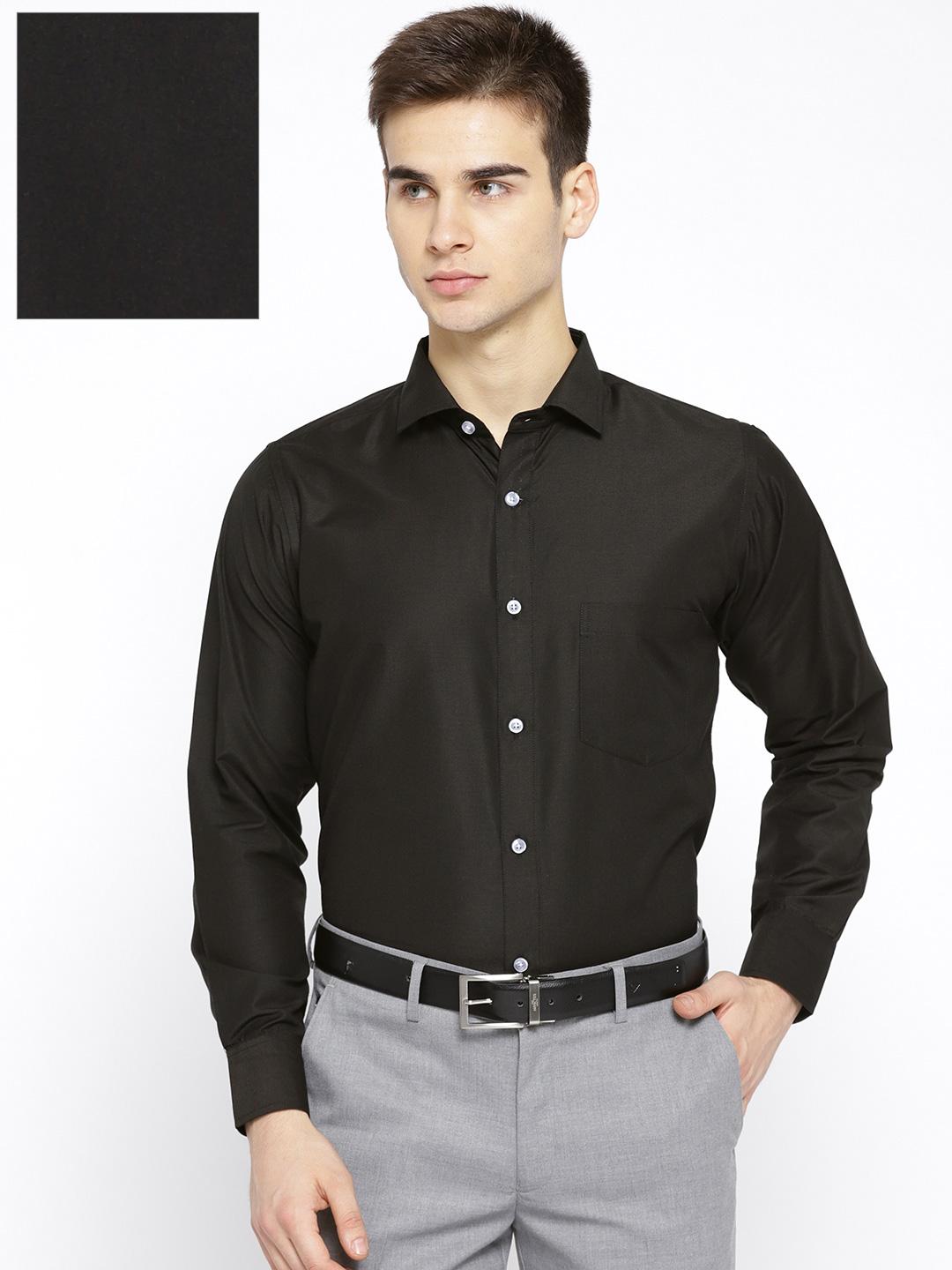 Buy Shaftesbury London Men Black Smart Slim Fit Solid Formal Shirt ...