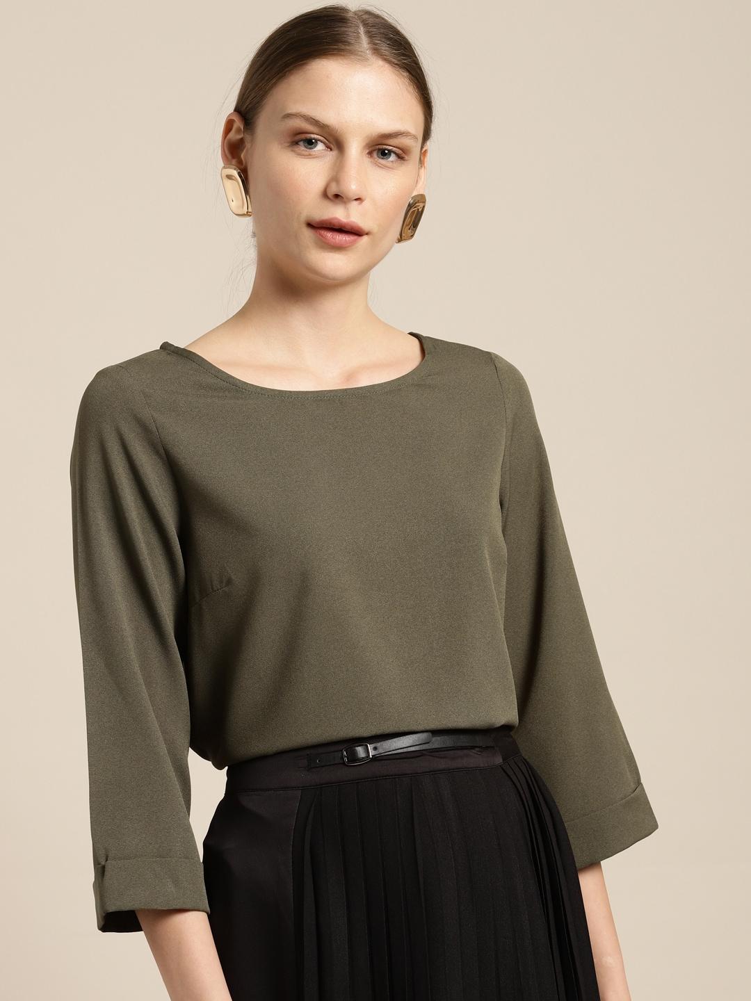 Buy Her By Invictus Olive Green Smart Casual Top - Tops for Women ...