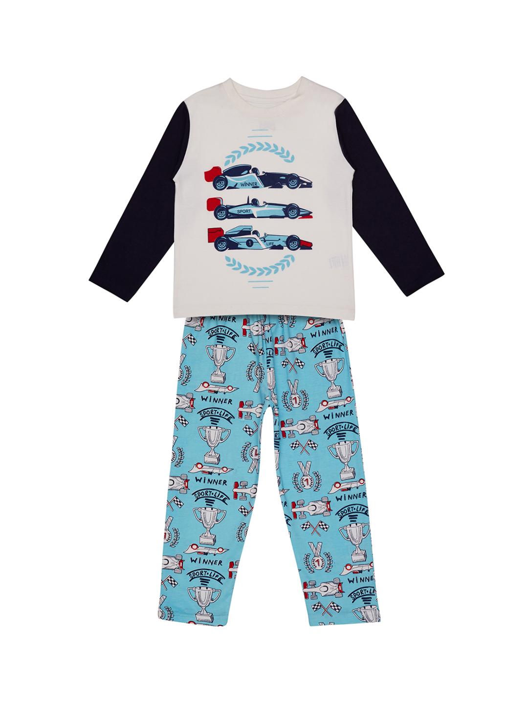 Buy Pepito Boys Off White & Blue Printed T Shirt With Pyjamas ...