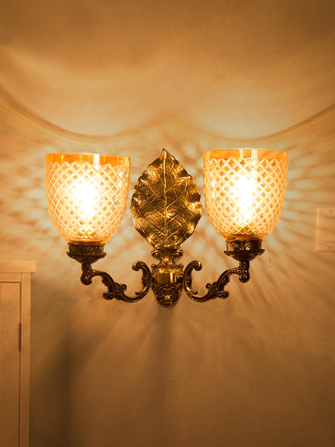 Buy Fos Lighting Elegant Golden Betel Leaf Aluminium 2 Light Wallchiere ...