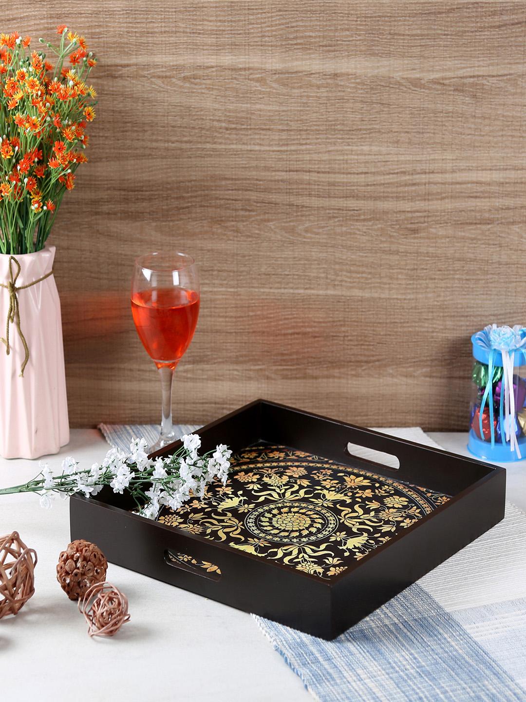 Buy Reinvention Factory Black & Yellow Printed Square Tray - Serving ...