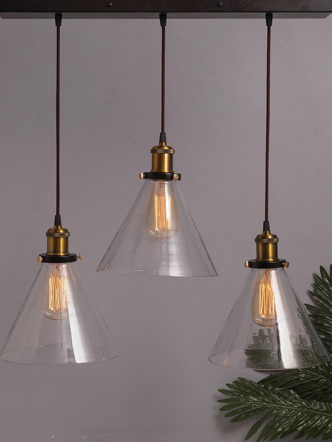 Buy Homesake Transparent Solid Handcrafted 3 Lights Cluster Glass ...