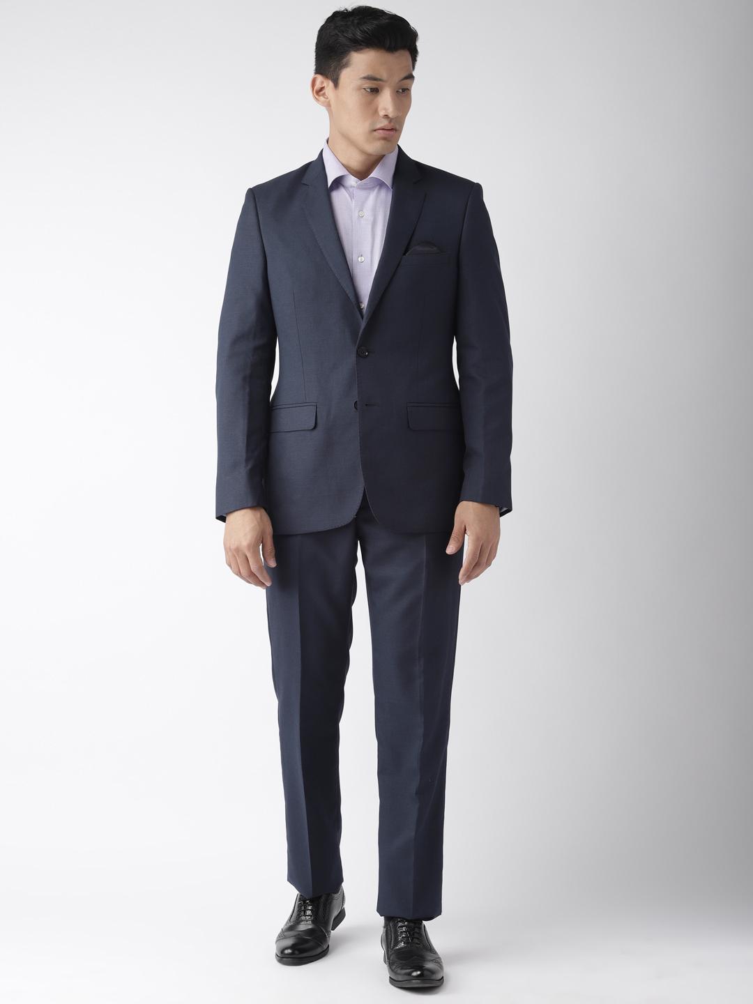 Buy Raymond Men Blue Self Design Contemporary Fit Single Breasted Suit ...