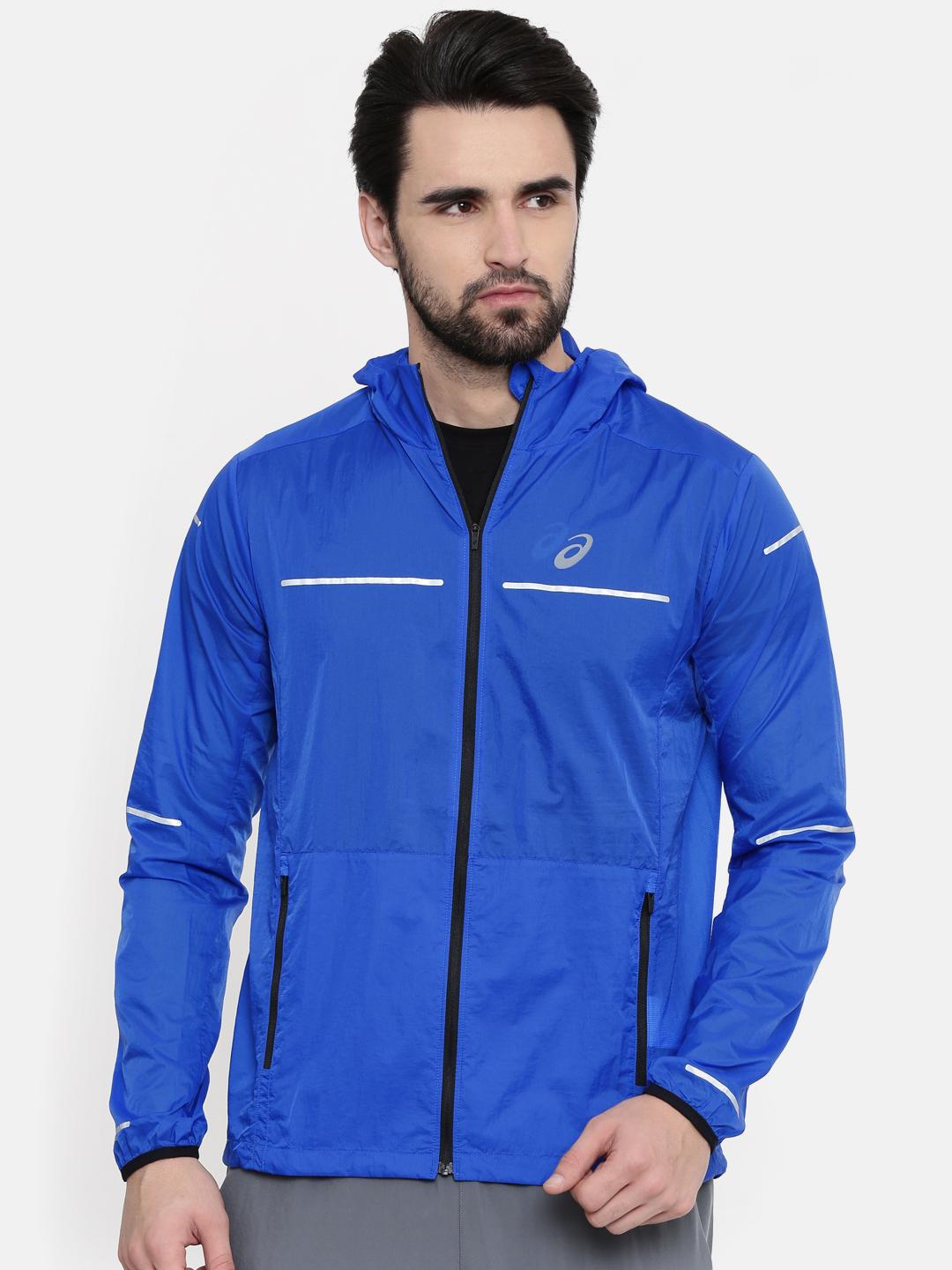 Buy ASICS Men Blue Solid Lightweight Lite Show Sporty Running Jacket ...