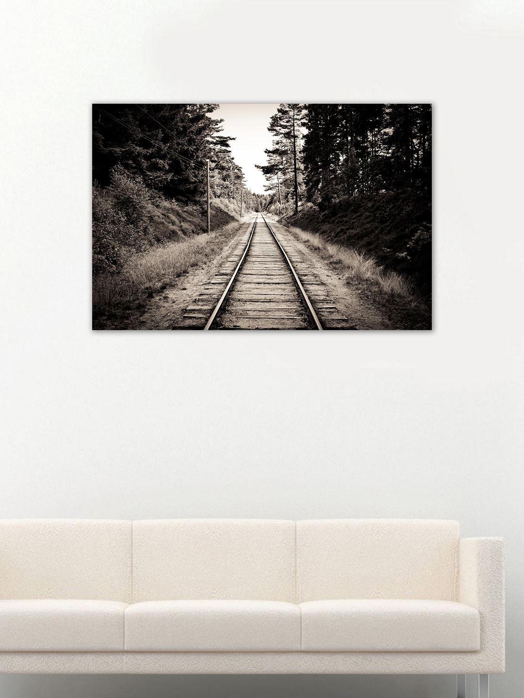 Buy 999Store Black & White Railroad Track Wall Art - Wall Art for ...