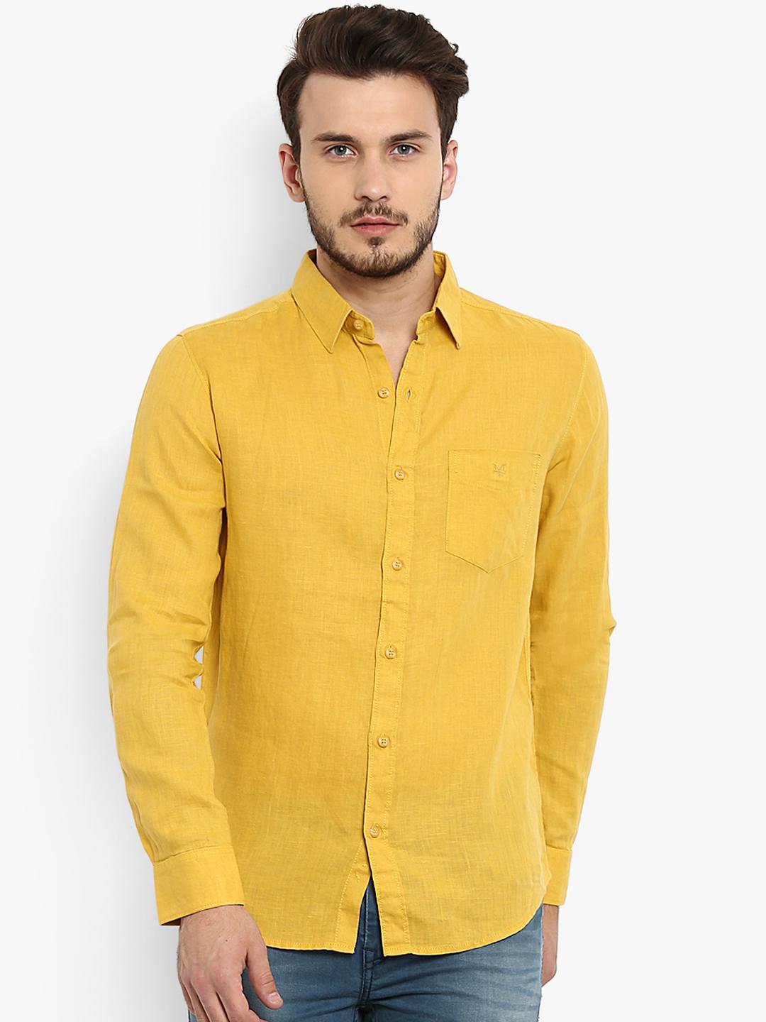 Buy Mufti Men Mustard Slim Fit Solid Casual Linen Shirt - Shirts for ...