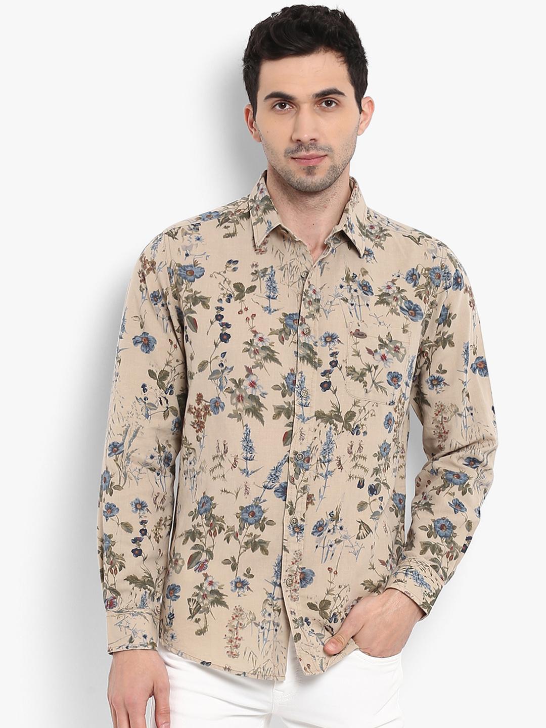 Buy Mufti Men Khaki & Blue Slim Fit Floral Print Casual Shirt - Shirts ...