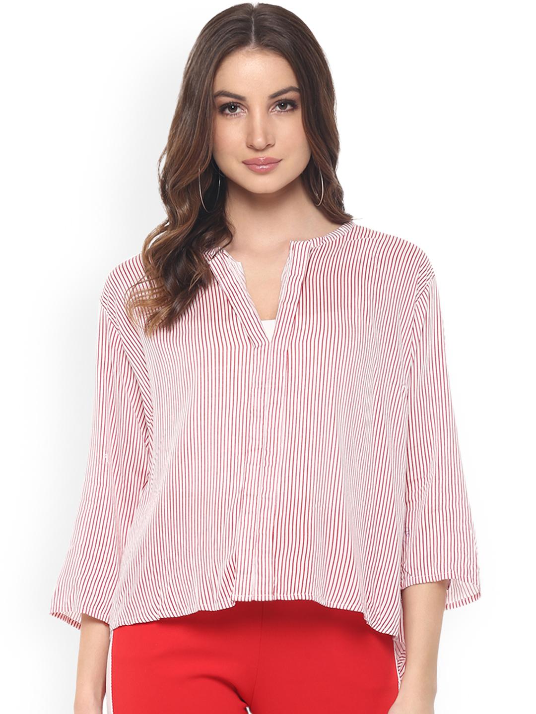 Buy Mayra Women Pink & White Striped High Low Top - Tops for Women ...
