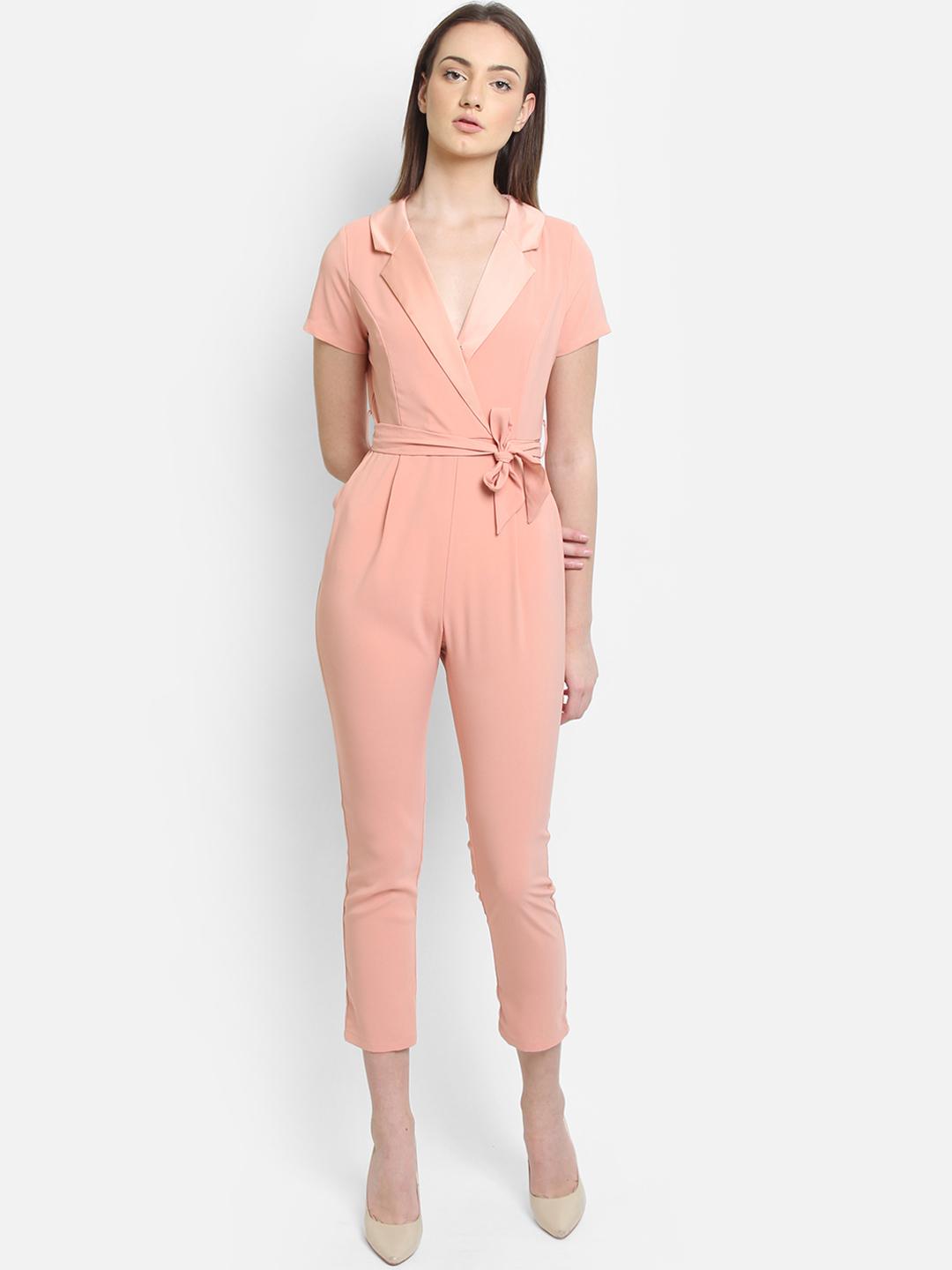 Buy COVER STORY Women Peach Coloured Solid Basic Jumpsuit - Jumpsuit ...