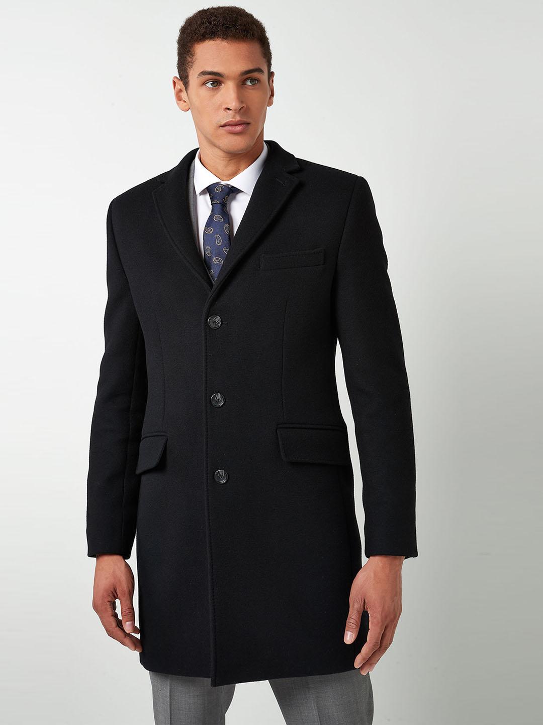Buy Next Men Black Solid Single Breasted Signature Epsom Overcoat ...