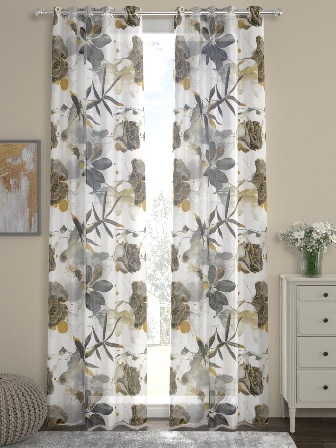 Buy ROSARA HOME White & Black Set Of 2 Door Curtains - Curtains And ...