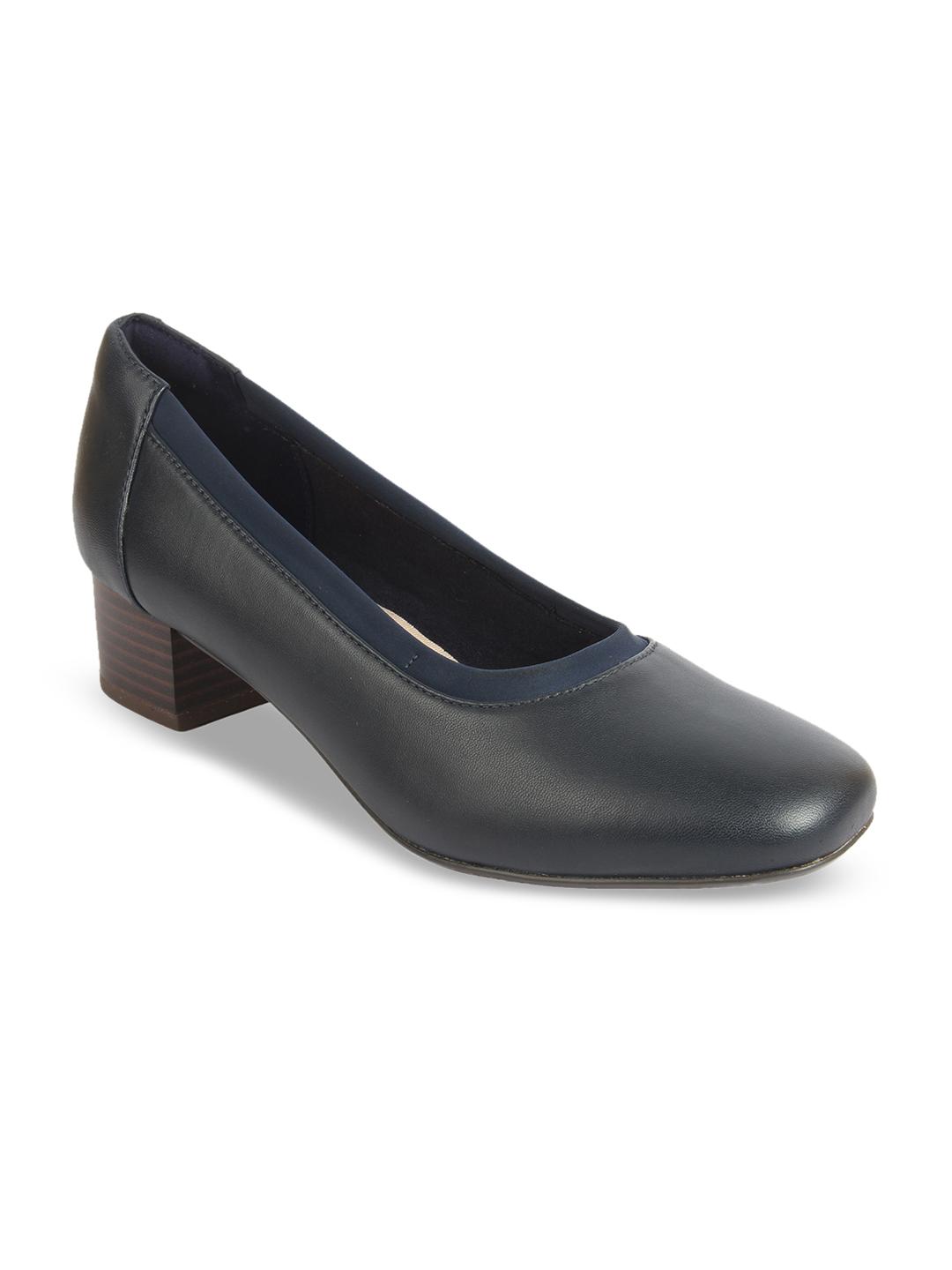 Buy Clarks Women Navy Blue Solid Leather Pumps - Heels for Women ...