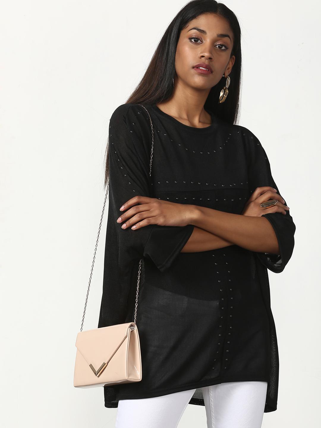 Buy Miss Bennett Women Black Embellished Semi Sheer Boxy Top - Tops for ...