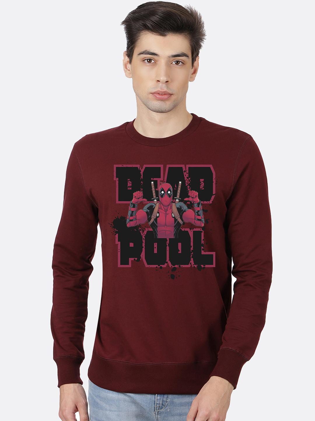 Buy Free Authority Men Maroon DEADPOOL Printed Round Neck Pure Cotton T ...