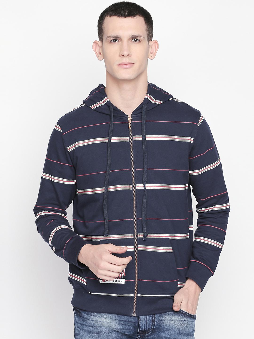 Buy LOVE GEN Men Navy Blue Striped Bomber - Jackets for Men 9377579 ...
