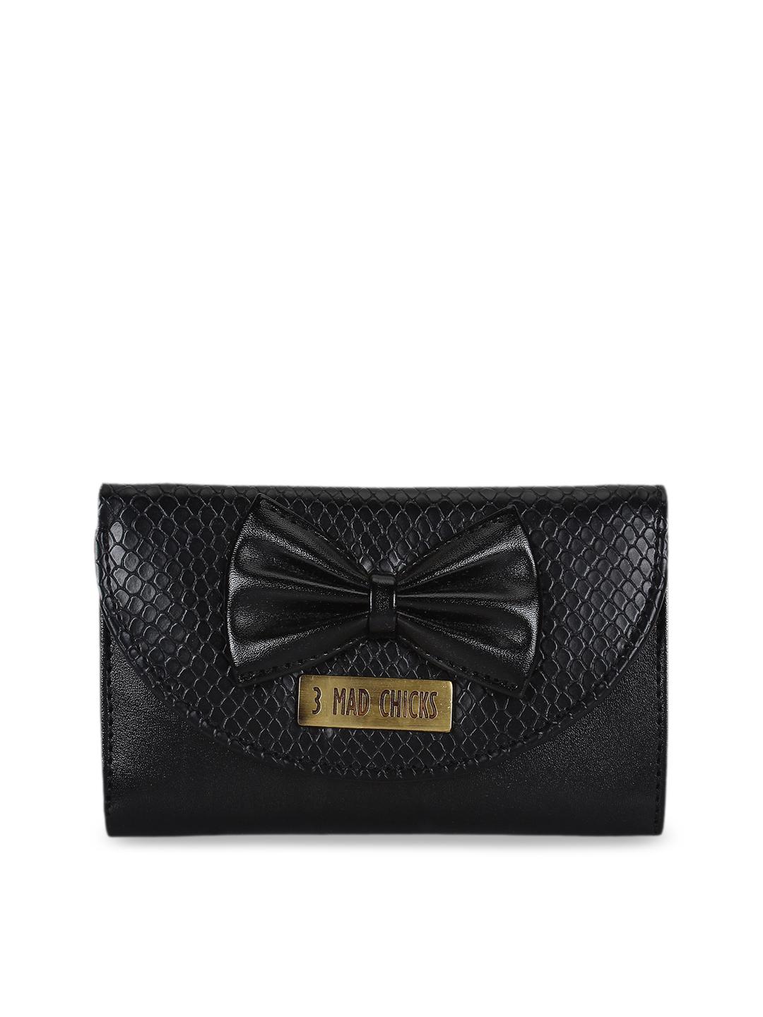 Buy 3 Mad Chicks Women Black Solid Three Fold Wallet - Wallets for ...