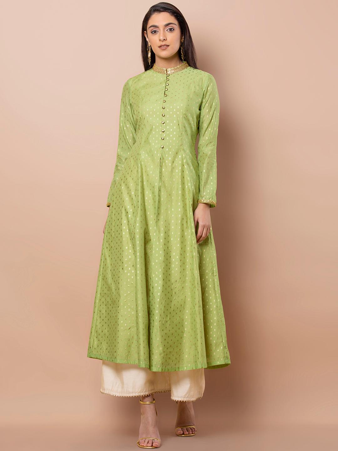 Buy INDYA Women Green Woven Design A Line Kurta - Kurtas for Women ...