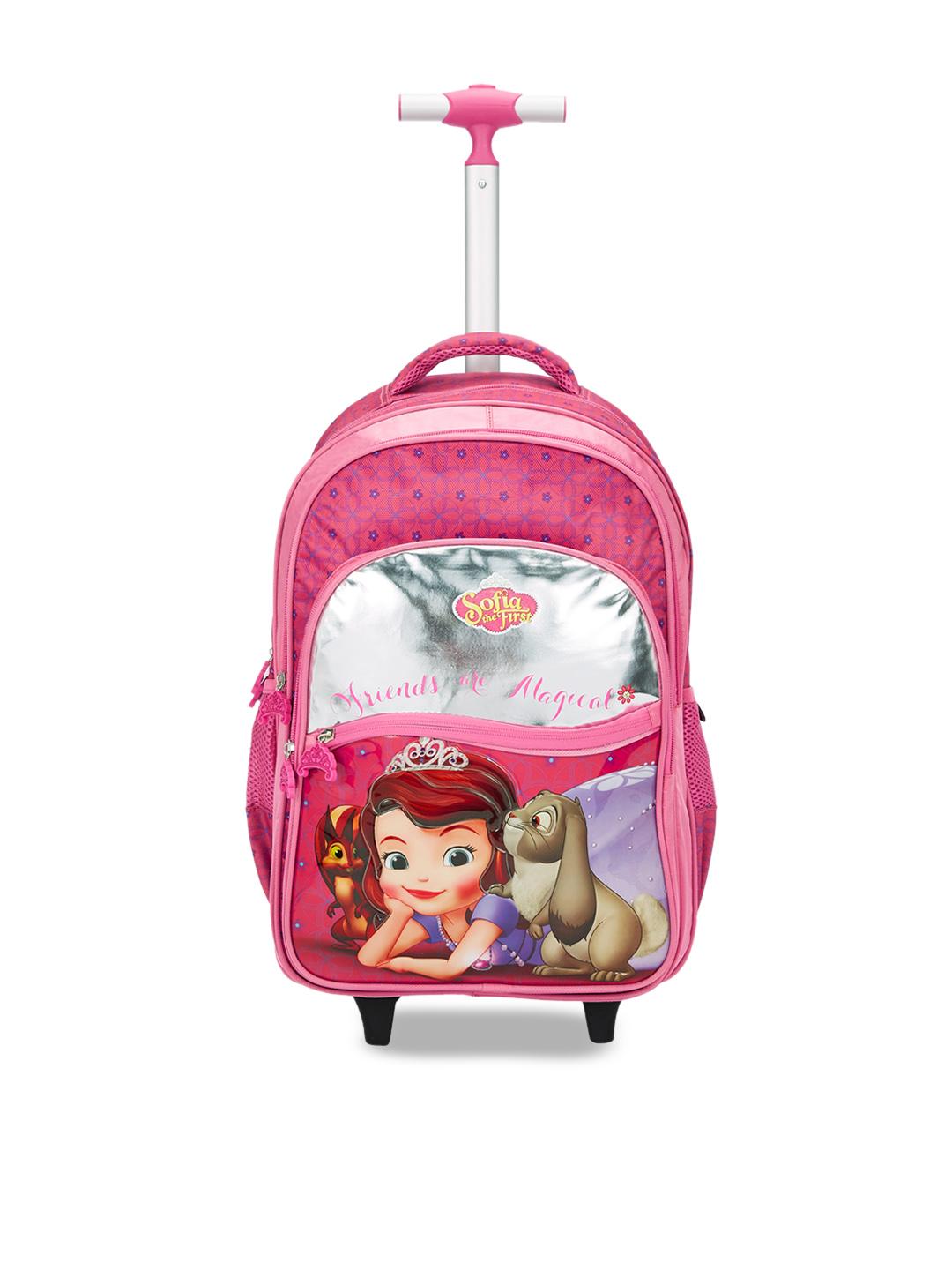 Buy Genie Girls Pink Sofia Tiara Print 18 Inches Large Trolley Backpack ...