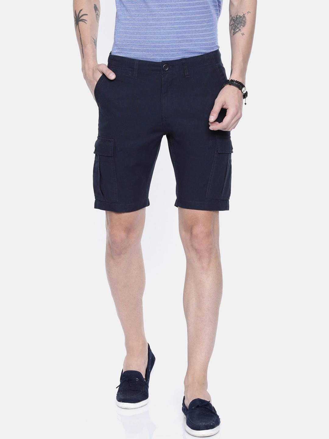Buy Breakbounce Men Navy Blue Solid Regular Fit Cargo Shorts - Shorts ...
