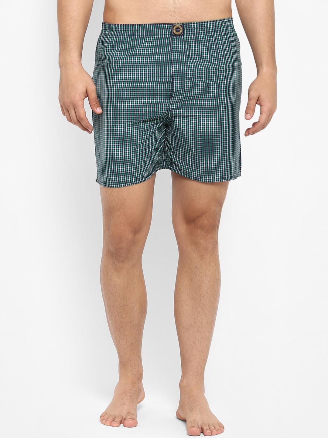 Buy Joven Men Green Checked Regular Fit Pure Cotton Boxers JB45 ...