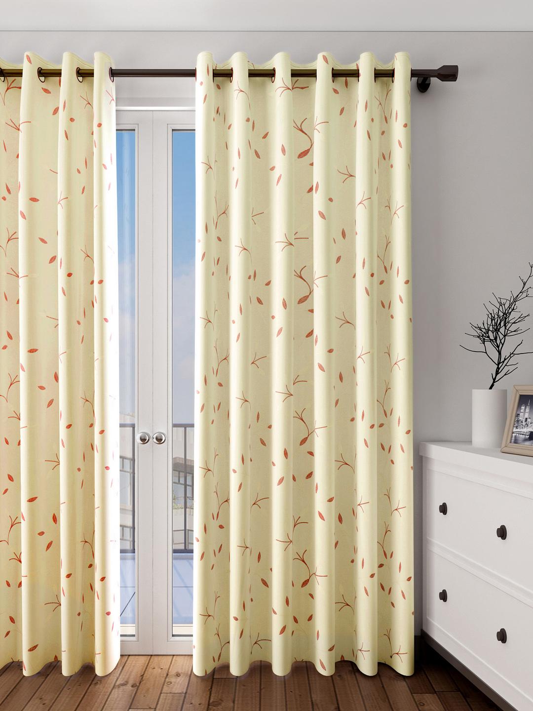 Buy Cortina Cream Coloured Printed Single Door Curtain - Curtains And ...