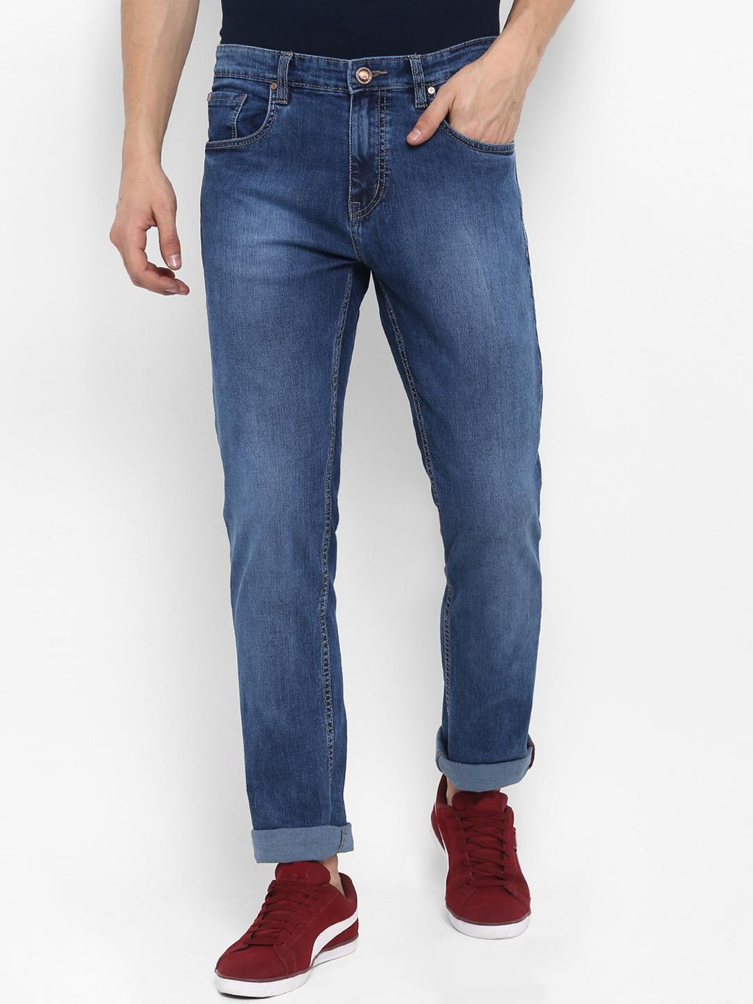 Buy SWISS MILITARY Men Blue Tapered Fit Mid Rise Clean Look Stretchable ...