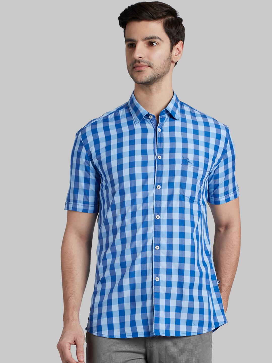 Buy Parx Men Blue Slim Fit Checked Casual Shirt - Shirts for Men ...