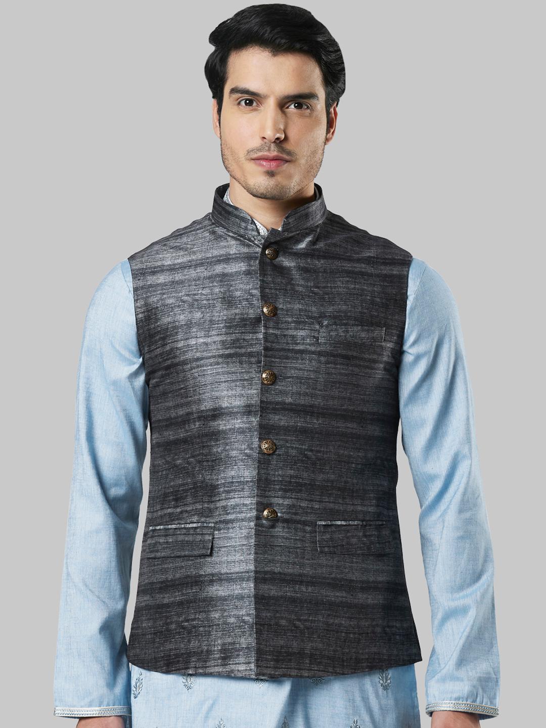 Buy Ethnix By Raymond Men Grey Solid Nehru Jacket - Nehru Jackets for ...