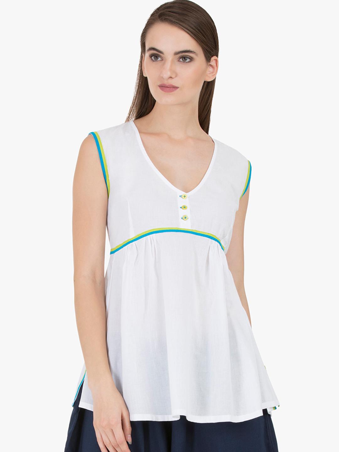 Buy GRASS By Gitika Goyal Women's White & Blue Solid Tunic - Tunics for ...