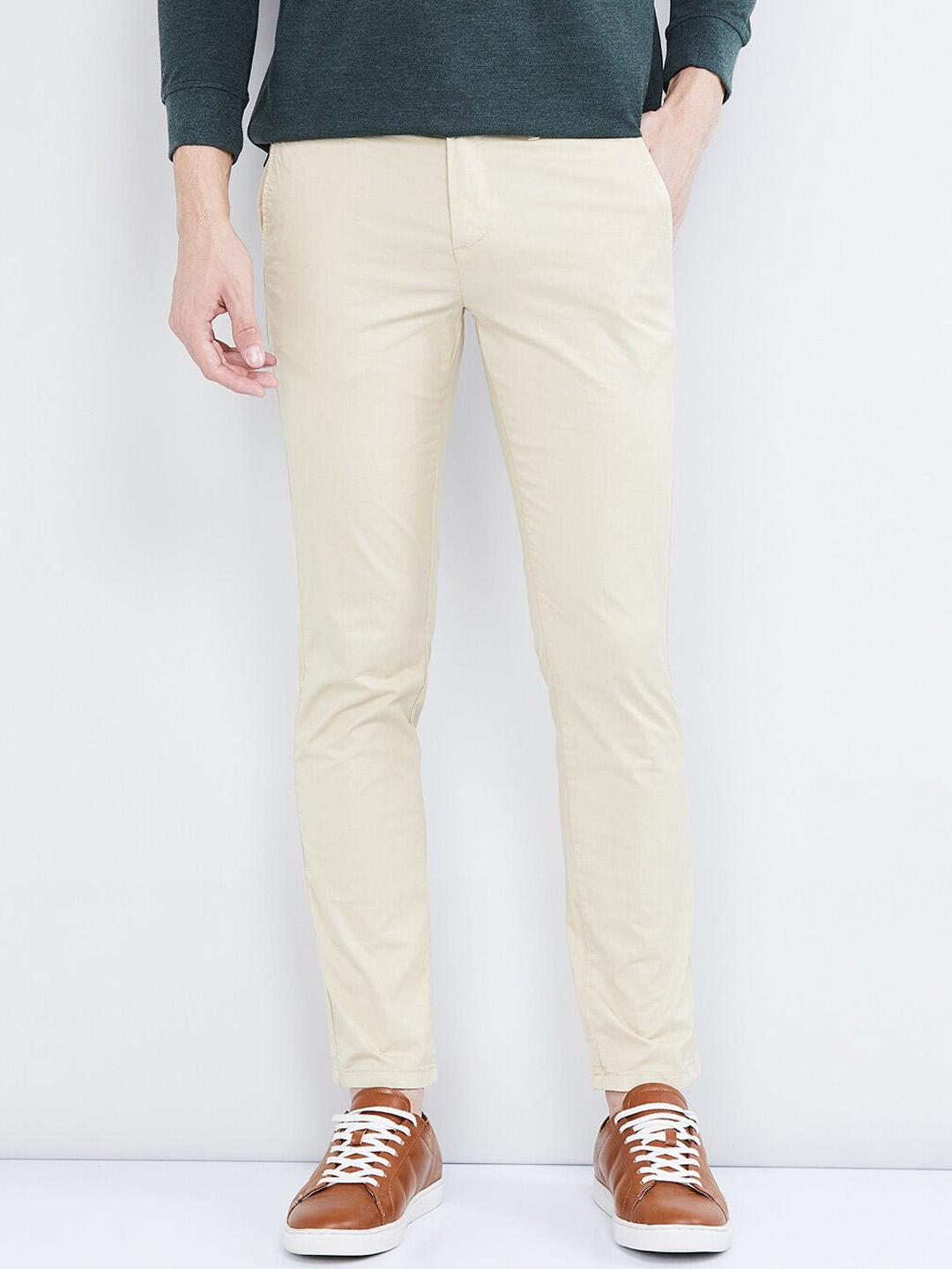 Buy Max Men Cream Coloured Regular Fit Solid Chinos - Trousers for Men ...