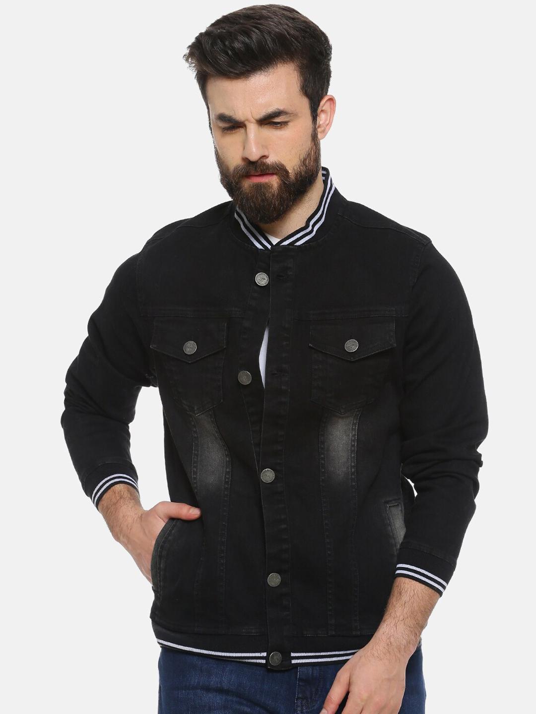 Buy Campus Sutra Men Black Solid Windcheater Denim Jacket - Jackets for ...