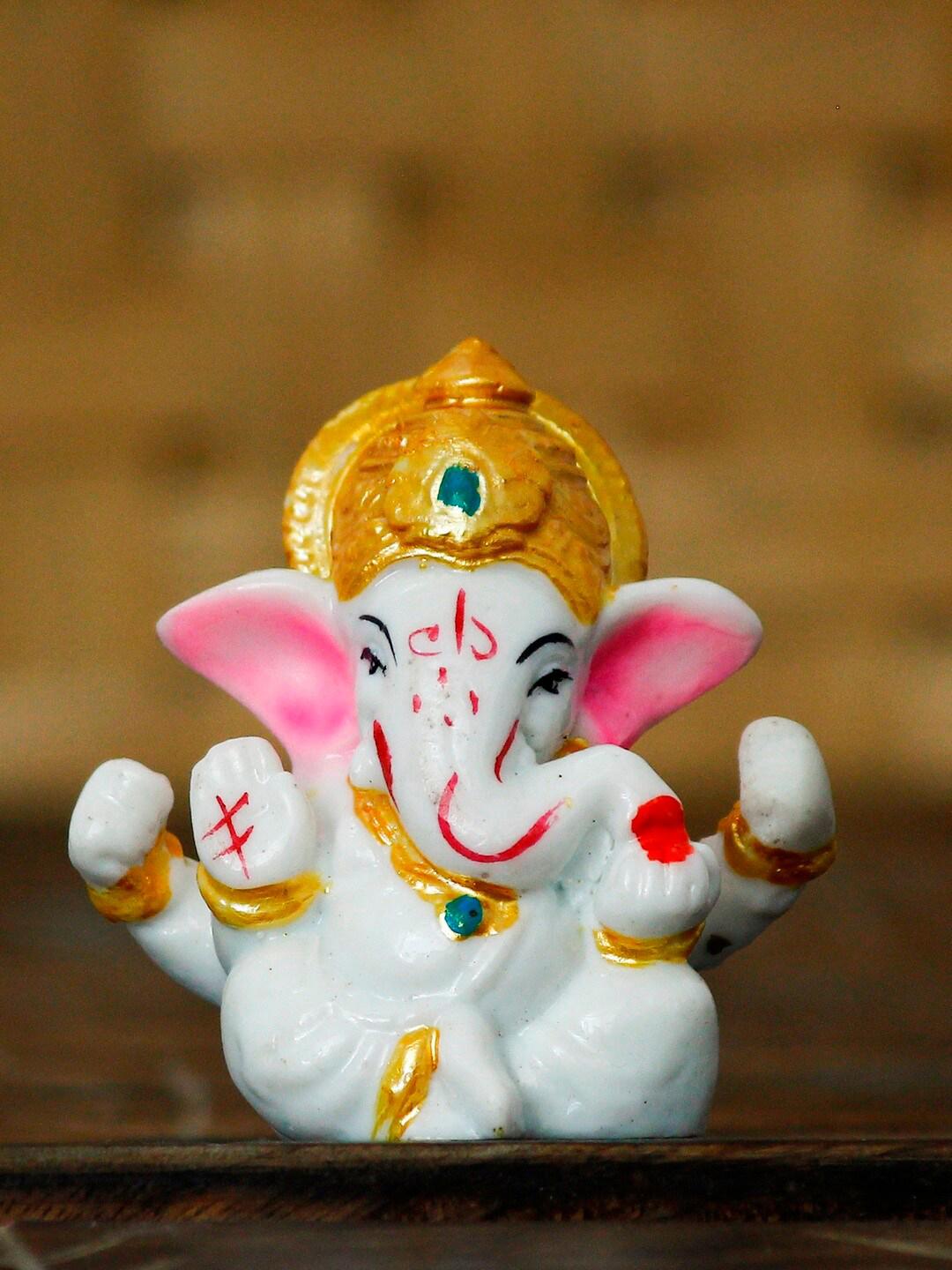 Buy ECraftIndia Lord Ganesha With Mukut White Metal Metallic Prayer ...