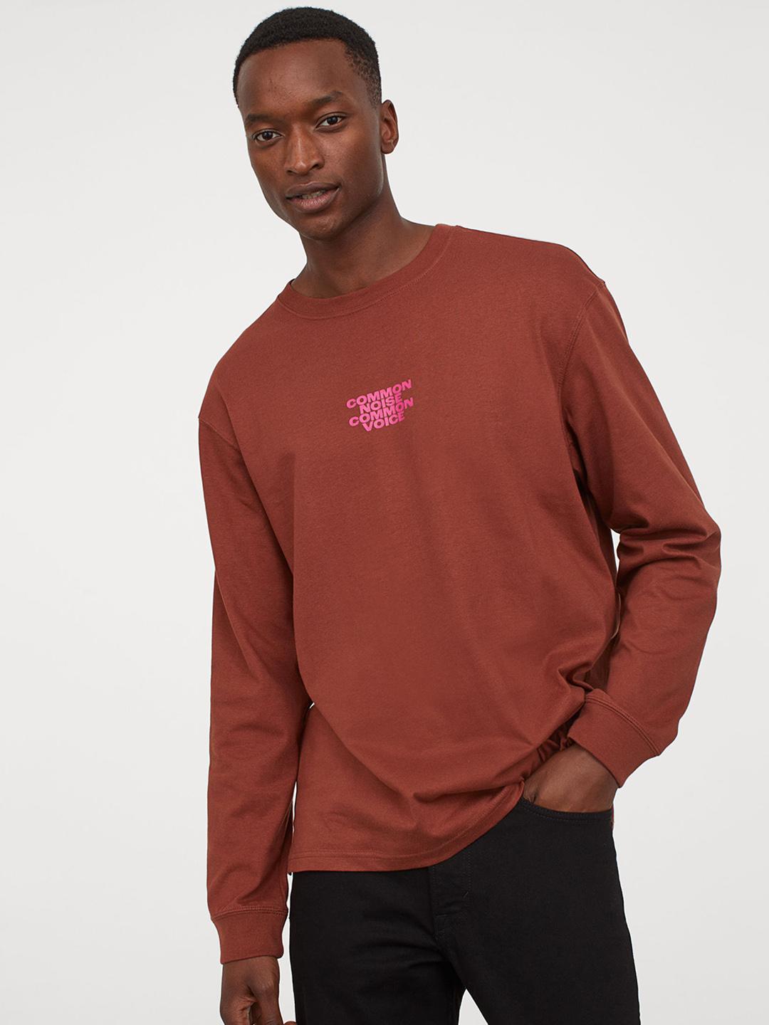 Buy H&M Men Brown Printed Jersey Top - Sweatshirts for Men 12673872 ...