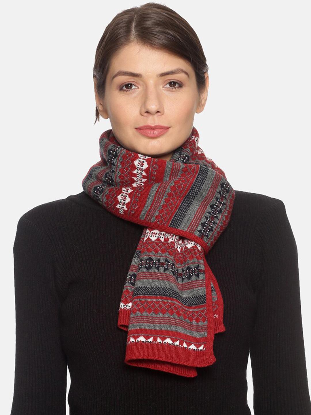 Buy 513 Women Red & Grey Printed Acrylic Knit Muffler - Mufflers for ...