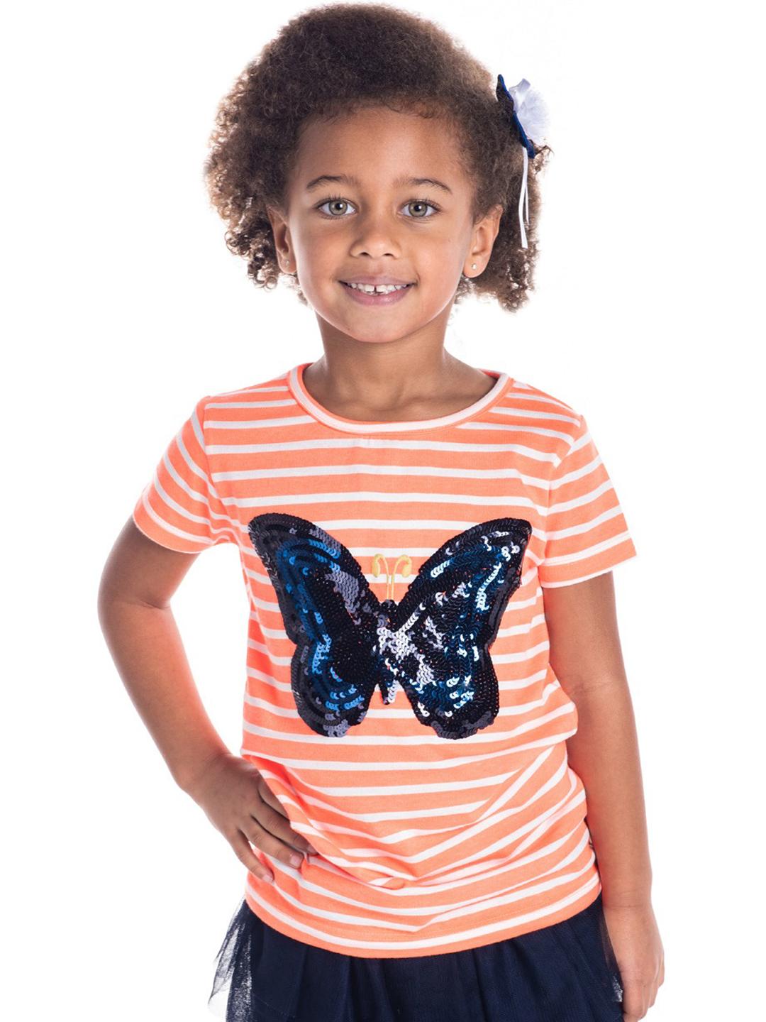 Buy Cherry Crumble Girls Orange Striped Round Neck T Shirt - Tshirts ...