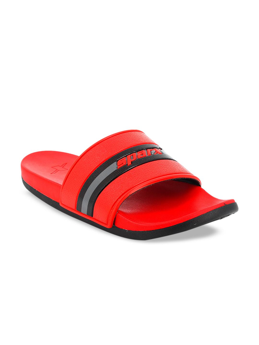 Buy Sparx Men Red & Black Striped Sliders - Flip Flops for Men 13079356 ...