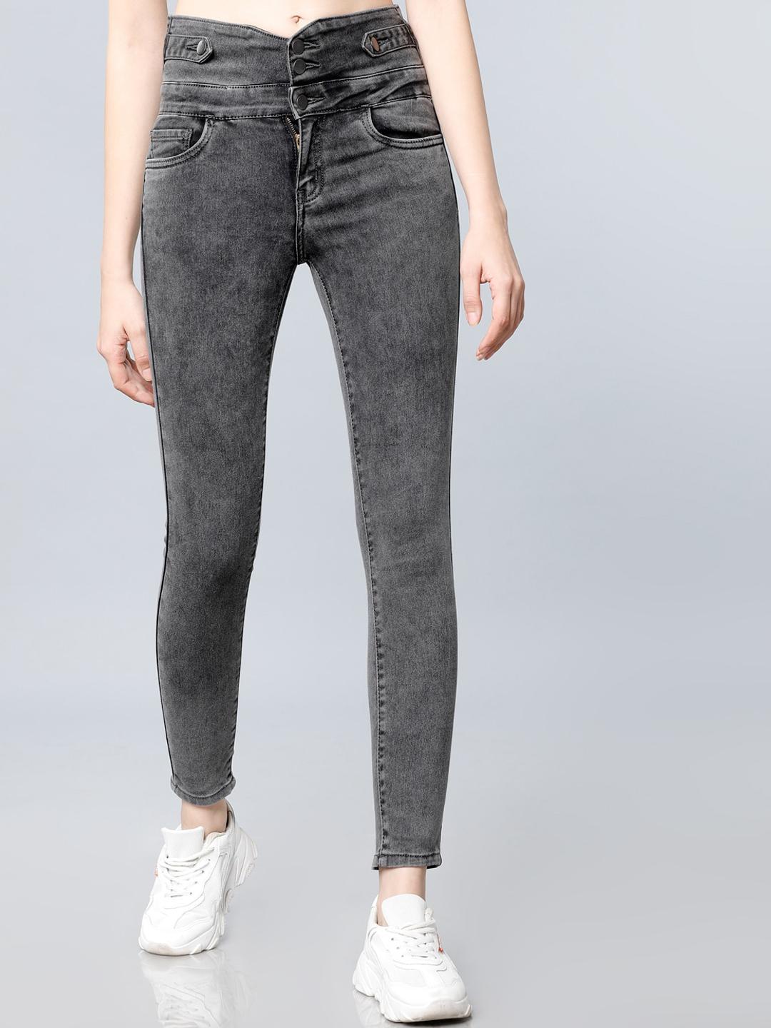 Buy Tokyo Talkies Women Grey Slim Nora Fit High Rise Clean Look ...