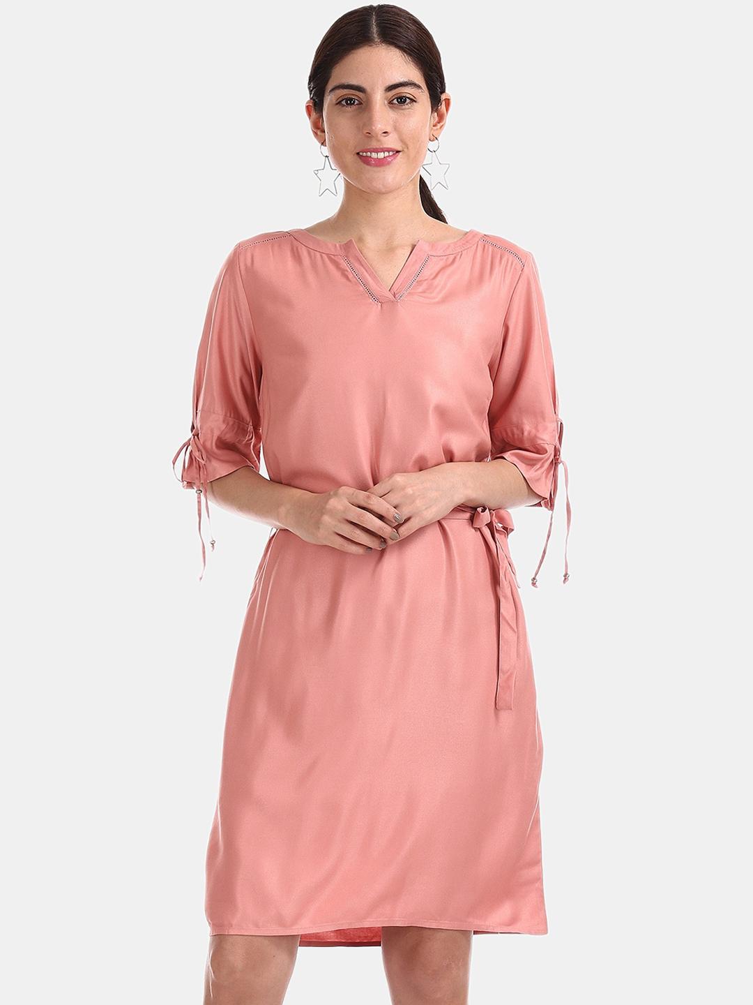 Buy Cherokee Women Peach Coloured Solid A Line Dress - Dresses for ...