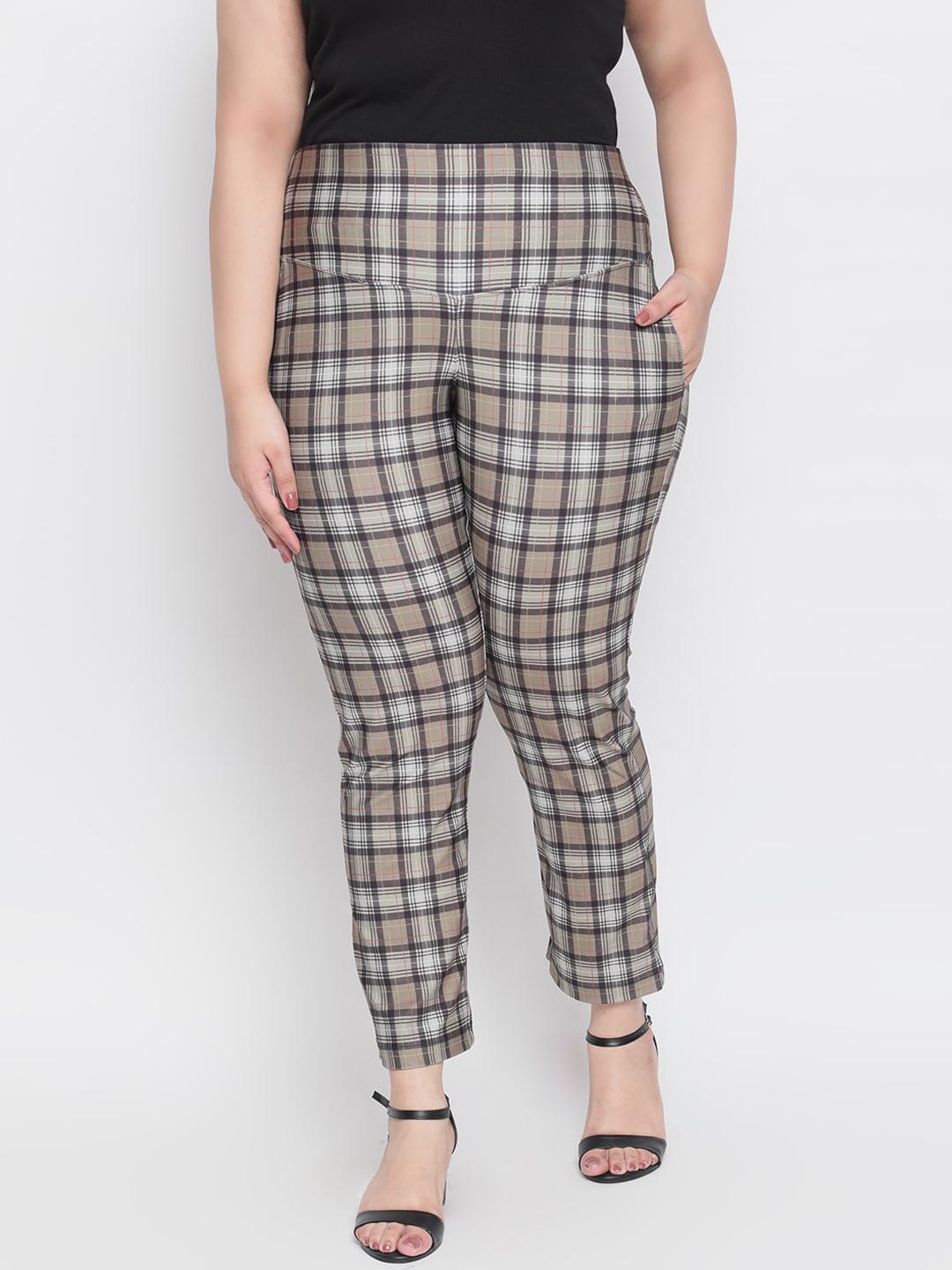 Buy Amydus Women Plus Size Beige & Off White Regular Fit Checked Tummy ...