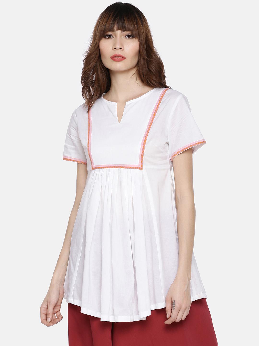 Buy GRASS By Gitika Goyal Women White Solid A Line Tunic - Tunics for ...