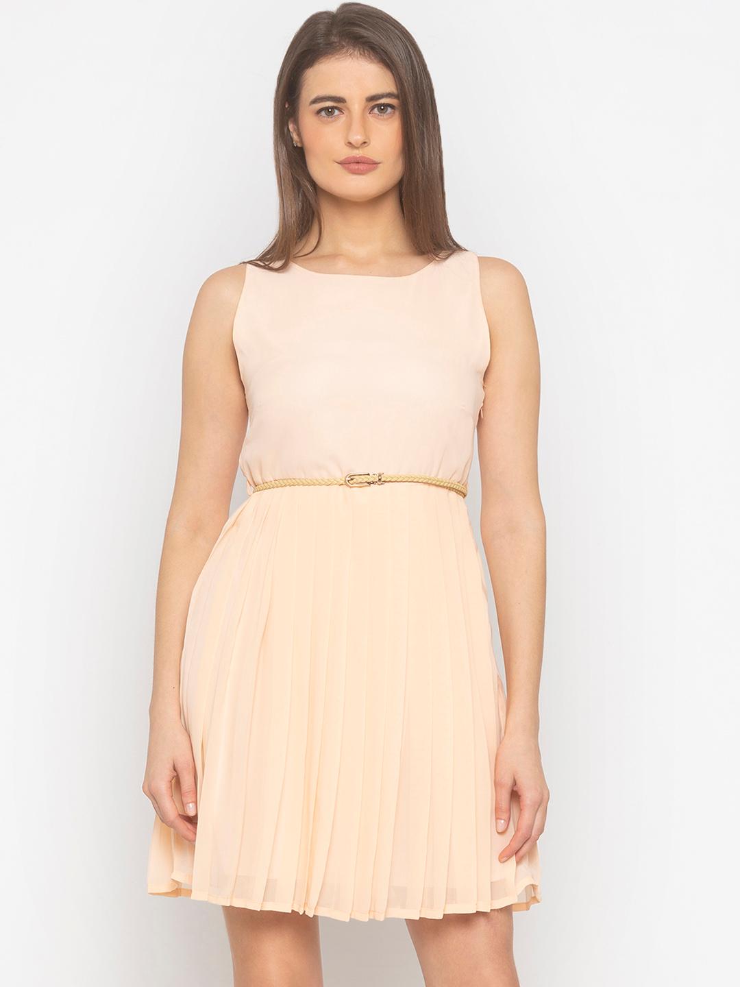 Buy Iti Women Peach Coloured Solid Fit And Flare Dress - Dresses for ...