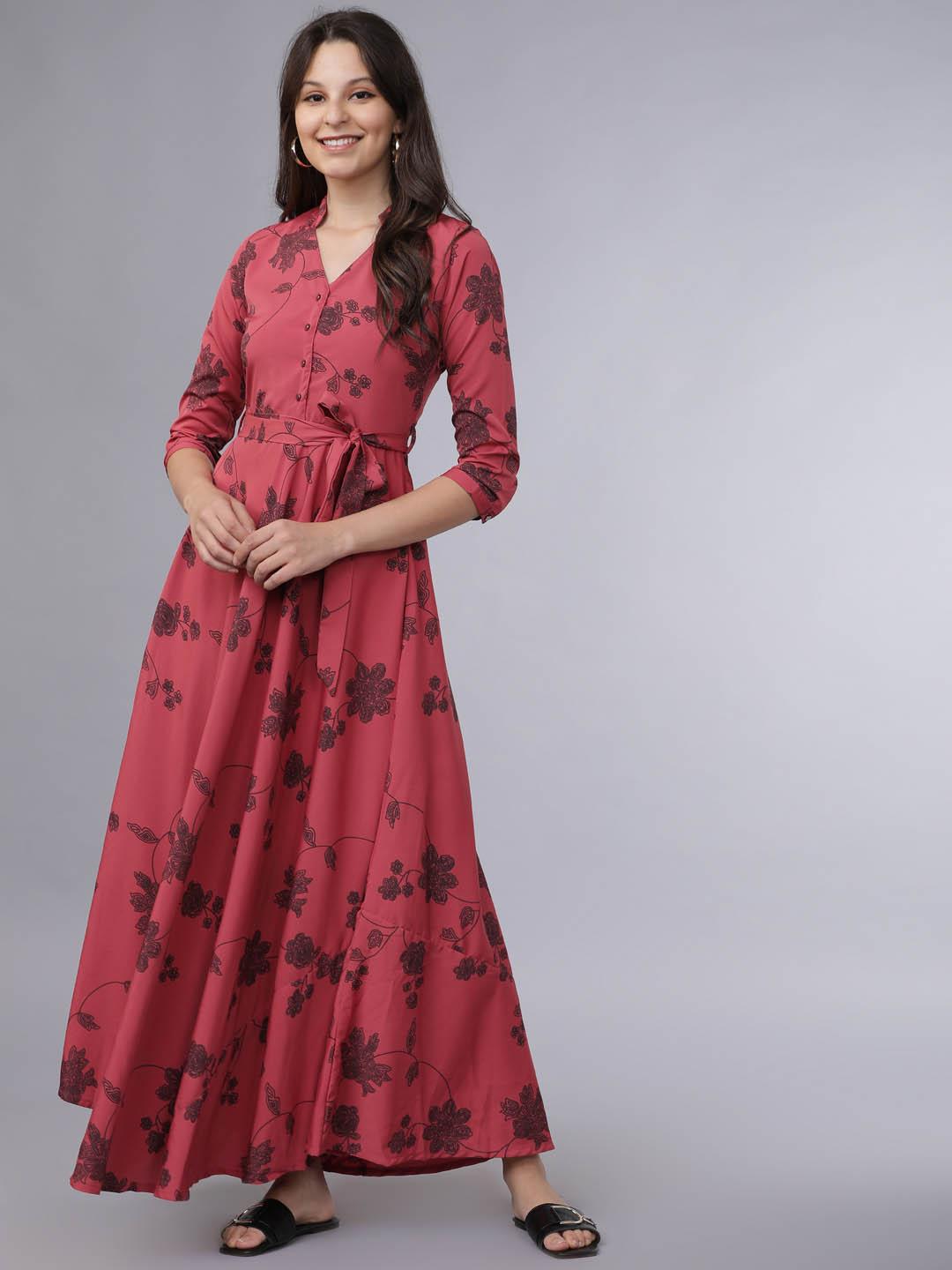 Buy Mumbai Slang Chic Women Pink Printed Maxi Dress - Dresses for Women ...