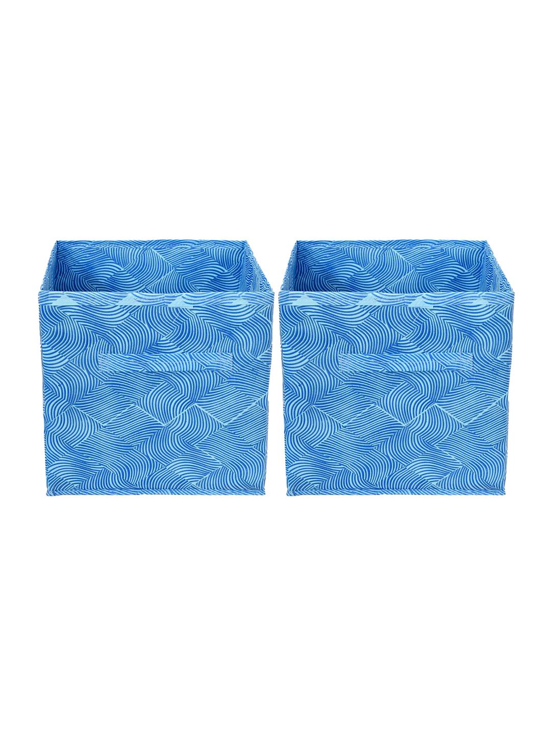 Buy Kuber Industries Set Of 2 Blue Printed Storage Cube Boxes With ...