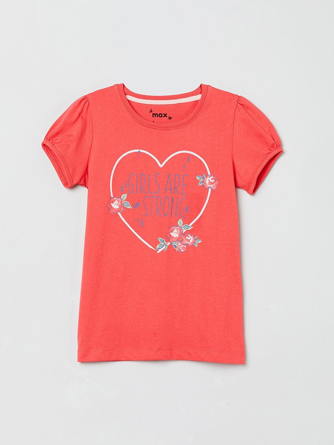 Buy Max Girls Coral Red Printed Pure Cotton Top - Tops for Girls ...