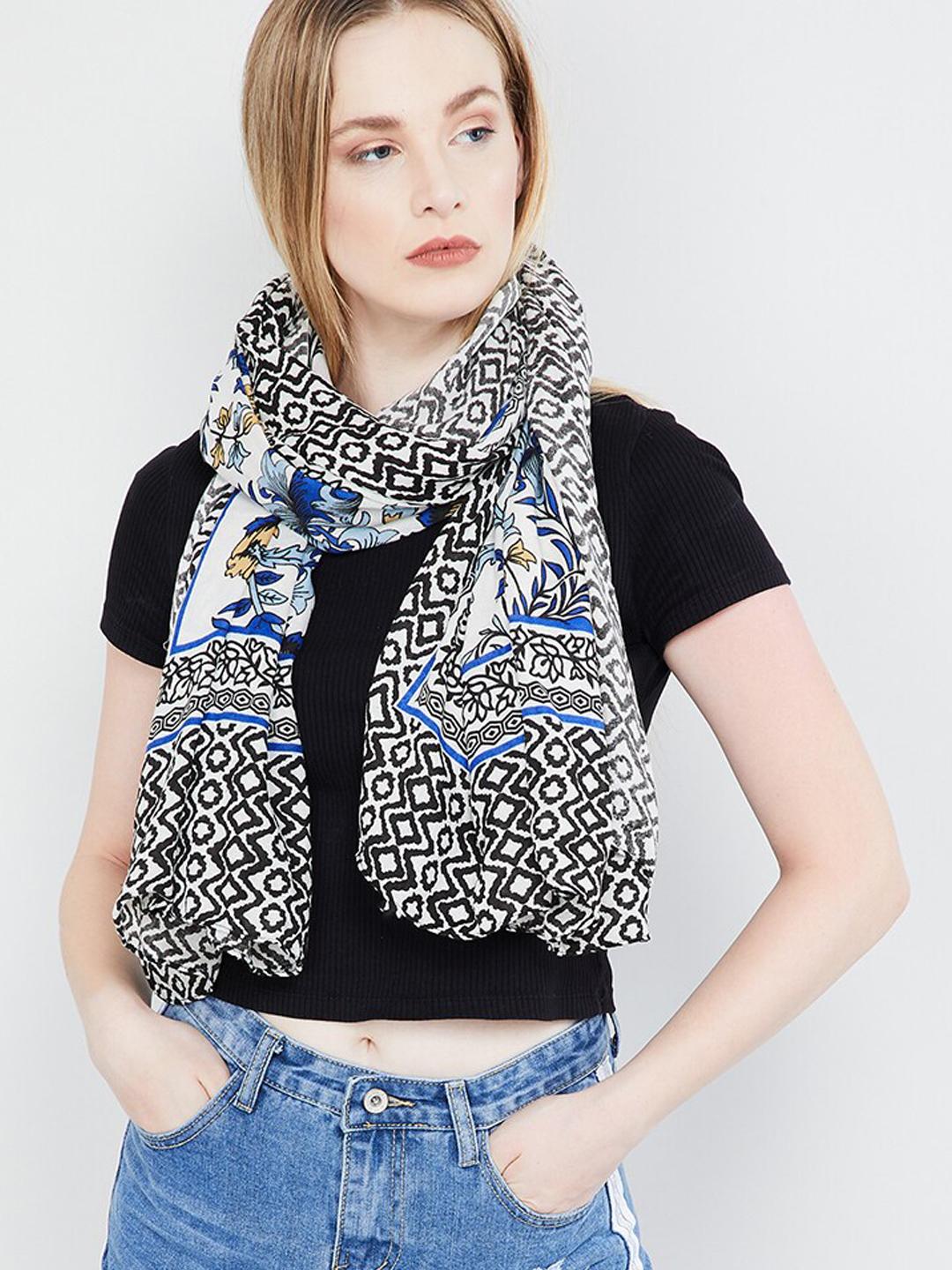 Buy Max Women White & Black Printed Scarf - Scarves for Women 12639852 ...