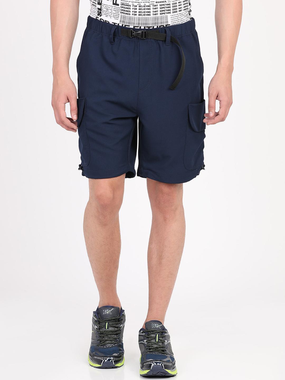 Buy Breakbounce Men Navy Blue Solid Slim Fit Cargo Shorts - Shorts for ...