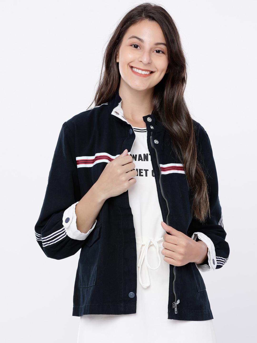 Buy Tokyo Talkies Women Navy Blue Printed Tailored Shacket - Shackets ...