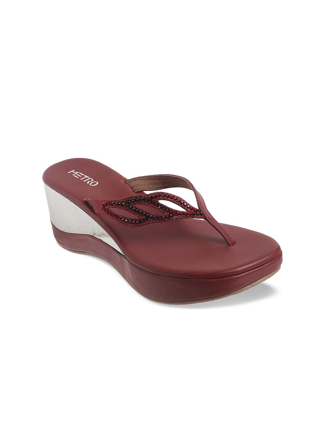Buy Metro Women Maroon Embellished Wedges - Heels for Women 13428612 ...