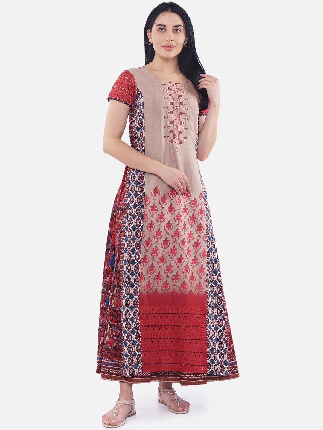 Buy Be Indi Women Beige Embroidered Maxi Dress - Ethnic Dresses for ...
