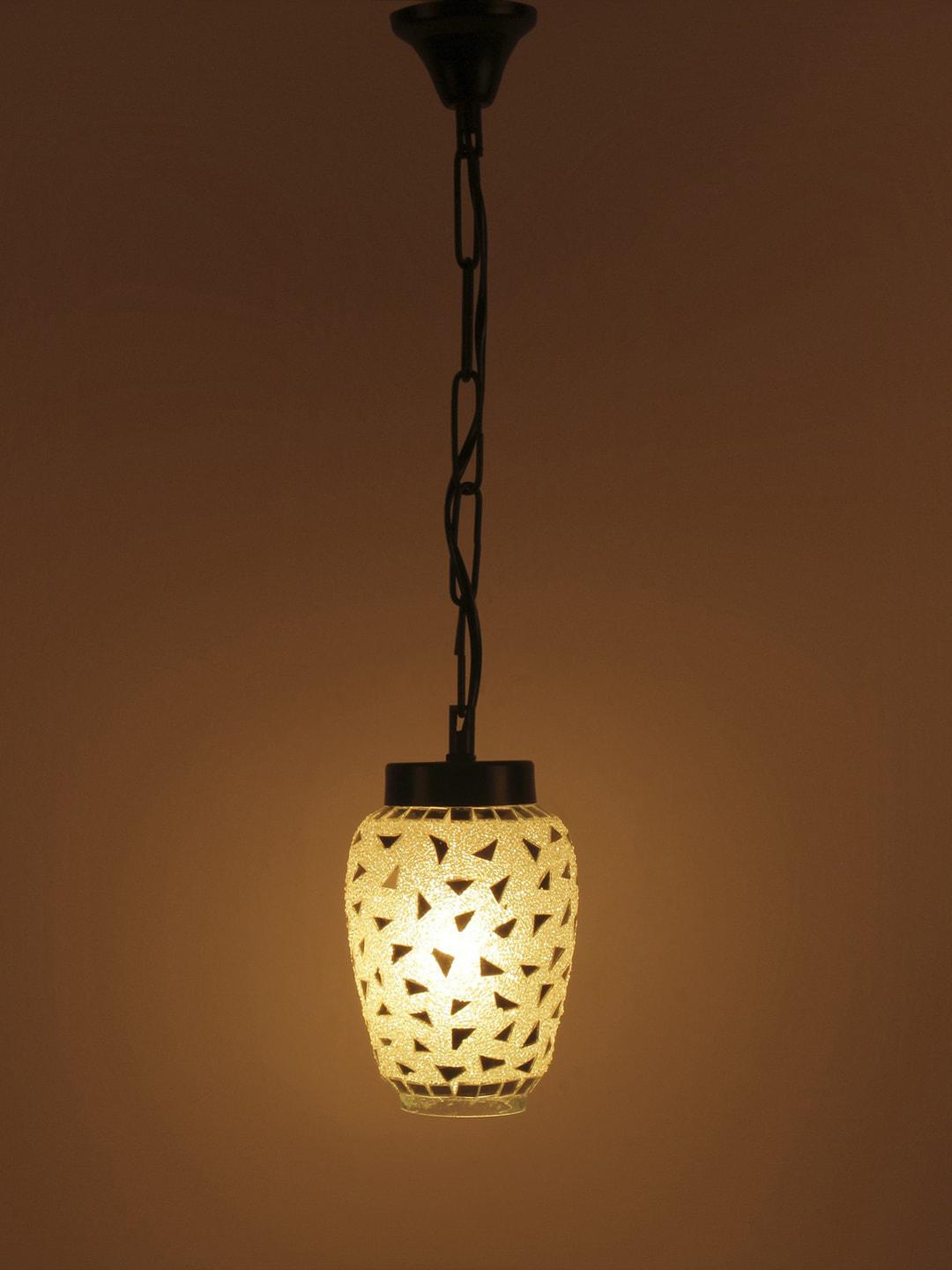 Buy Devansh White Self Design Mosiac Glass Hanging Light - Ceiling ...